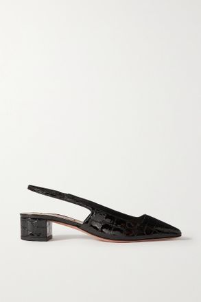 Aquazzura Ginza 35 Croc-effect Patent-leather Slingback Pumps - Black