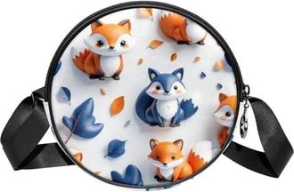 Generic Sac &agrave; bandouli&egrave;re rond pour femme, petit renard mignon de dessin anim&eacute;, sac &agrave; dos &agrave; bandouli&egrave;re avec fermeture &eacute;clair, bretelles r&eacute;glables, sac &agrave; main
