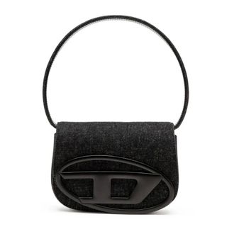 Diesel Femme, Sacs, Noir, Taille: ONE Size Sac bandouli&egrave;re en denim avec logo D surdimensionn&eacute;