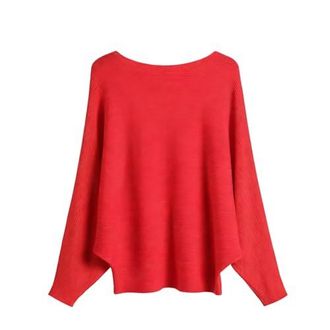 Generic Pull tricot&eacute; &agrave; manches chauve-souris pour femme - Col bateau - Manches chauve-souris - Pull dhiver &agrave; col bateau, Rouge, Taille unique