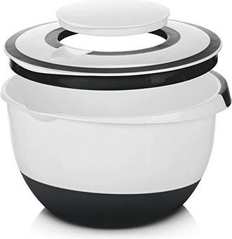 Com-Four Bol m&eacute;langeur 5 l avec couvercle - saladier - r&eacute;cipient de conservation des aliments et bol de cuisson (1 pi&egrave;ce - noir)
