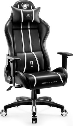 Diablo X-One 2.0 Gaming Stuhl Gamer Chair Bürostuhl Schreibtischstuhl Verstellbare Armlehnen Ergonomisches Design Nacken/-Lendenkissen Wippfunktion Schwarz-W