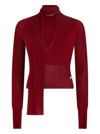 Roberto Cavalli Geripptes Strickoberteil im Wickelstil - Rot