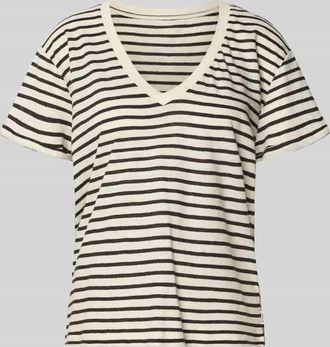 Mustang Jeans T-Shirt aus Leinen-Mix mit V-Ausschnitt Modell AMY