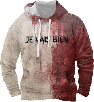 Generic Sweat À Capuche Homme Sanglant, Sweatshirts Homme Manche Longue Imprimé Lettre éClaboussures De Sang Thermique Sanglante DrôLes Bloody Horreur Blood G