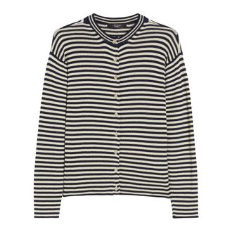 Max Mara Blauer Baumwoll-Cardigan mit Rohen Streifen - - Knitwear - Damen - Mehrfarbig - L