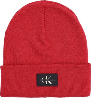 Calvin Klein Strickm&uuml;tze M&uuml;tze Monologo Beanie mit Wolle Kaschmir Rot One Size
