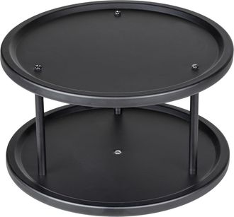 WENKO Küchenkarussell Duo Schwarz, drehbares Schrankrondell für den Küchenschrank mit zwei Etagen, Küchenregal aus gebürstetem Edelstahl in Schwarz, vielsei