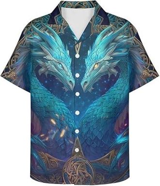 Keephen Nouveaut&eacute; Viking Chemises Hommes/Femmes Viking Animal Impression 3D Chemise Hawaiienne Chemise &agrave; Boutons Cool Plage Vacances Col &agrave; Revers Haut