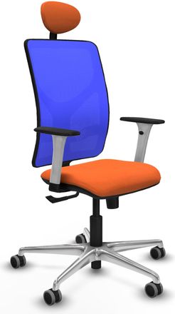 Piqueras y Crespo Computerstuhl mit wei&szlig;en und schwarzen Armlehnen, h&ouml;henverstellbare Lendenwirbelst&uuml;tze und festes Kopfteil, ausgestattet mit 3 Positionen, Blau/Orange