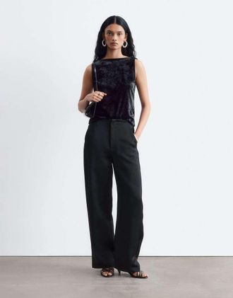 & Other Stories pantalon barrel en satin &eacute;pais noir
