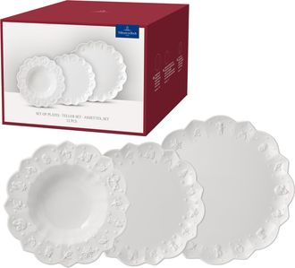 Villeroy & Boch Toys Delight Royal Classic Geschirr-Set 12 teilig Weiß, Spülmaschinenfest, Mikrowellensicher, Teller, Tellerset, Geschirrset 4 Personen, Weihnachtsges