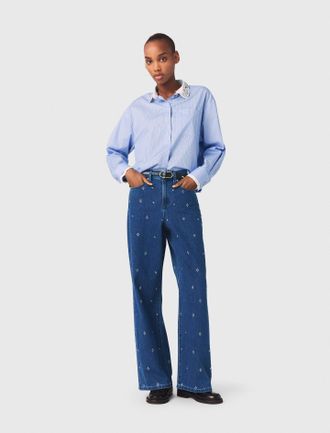 Maje Weite Jeans Mit Strasssteinen - Blau - Maje