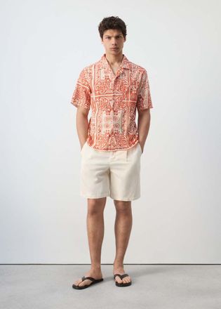 Mango Chemise coton lin imprim&eacute;e saumon - Homme - XXL - MANGO MAN