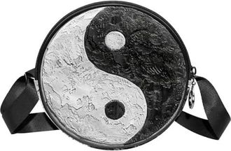 Generic Petit sac &agrave; bandouli&egrave;re rond Yin Yang avec fermeture &eacute;clair et bretelles r&eacute;glables pour femme et fille