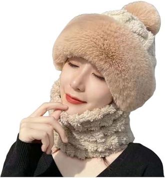 Generic Bonnet Femme Hiver Bonnet Femme Chapeau Femme Hiver Confortable Classique - Bonnet + &Eacute;charpe Int&eacute;gr&eacute;s Femme Hiver, Tricot Uni &Eacute;pais, Pratique et Chaud