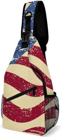 Generic Polyester Sacoche Homme Bandouliere Drapeau américain rétro vintage Sling Bag Mode,Durable Crossbody Bag pour Camping Randonnée Homme