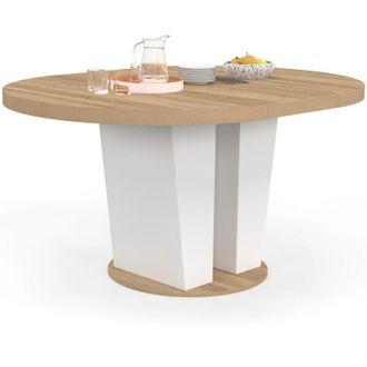 IDMarket Ausziehbarer runder Esstisch ELIAD 4-8 Personen Holz und Wei&szlig; 110-150 cm
