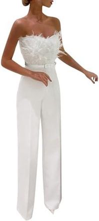 Generic 2023 Femme Soutien-gorge à plumes Combinaison sexy Vêtements de soirée Shorts Combinaisons pour femmes, blanc, S