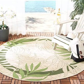 Safavieh Zeitgenössische Teppich für Wohnzimmer, Esszimmer, Schlafzimmer - Courtyard Collection, Kurzer Flor, Grün und Beige, 160 X 160 cm