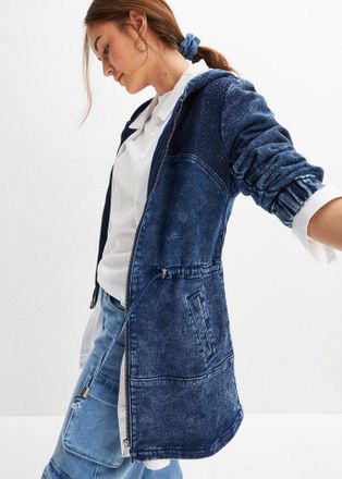 Bonprix Jeansjacke Kurzmantel in ausgestellter Parka-Form, mit Kapuze
