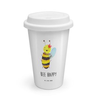 Mr. & Mrs. Panda To Go Becher Biene Happy - Geschenk, Wespe, Hummel, Coffe To Go Becher, Kaffeebecher to go Thermo, To go Becher Kaffee, Coffee to go
