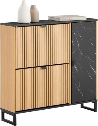 SoBuy Sobuy - Meuble Chaussures &Eacute;troit pour Entr&eacute;e- Armoire &agrave; Chaussures avec 2 Abattantes et Porte Lat&eacute;rale Meuble Rangement Chaussure - Design Nordique