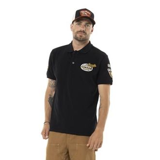 Von Dutch Polo Homme Manches Courtes piqu&eacute; avec Patch Engine, Noir Taille XL