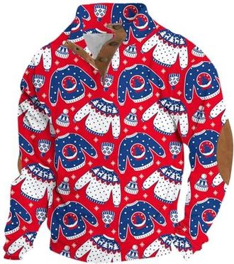 Generic Pull à col rond pour homme - Sweat de Noël tendance flocon de neige imprimé graphique - Sweat surdimensionné à manches longues - Col montant - Pull dh