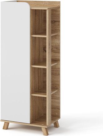 Vicco Midischrank Karen, Sonoma/Weiß, 50 x 128 cm mit Tür und offenen Fächern Vicco
