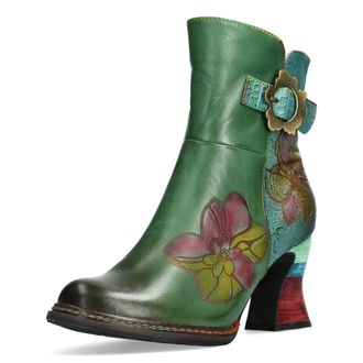 Laura Vita Damen Stiefelette Leder mit Bl&uuml;ten Schnalle und Reptiloptik Eleao 02, Gr&ouml;&szlig;e:39 EU, Farbe:Gr&uuml;n