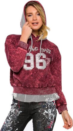 Cipo & Baxx Damen Kapuzensweatshirt WL207 Burgund - Stylischer Hoodie mit Kapuze & K&auml;ngurutasche - Bequemer Pullover f&uuml;r Freizeit, Alltag & Streetwear - WL207 Bur