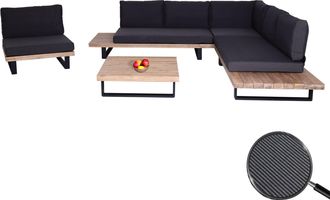 Mendler Garten-Garnitur mit Sessel HWC-H54, Lounge-Set Sofa, Spun Poly Akazie Holz FSC Aluminium - Hellbraun, Polster dunkelgrau