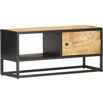 vidaXL Vidaxl - Meuble tv avec porte sculptée 90x30x40 cm Bois de manguier brut