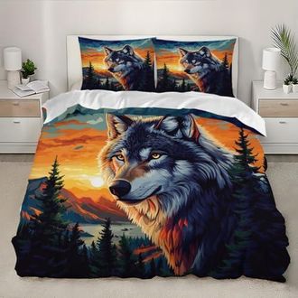 Generic Imprimé 3D Parure de lit Loup des Bois Housse de Couette 140x200 cm Literie Douce Confortabl Housse de Couette Microfibre Paysages Naturels 3 pièces p