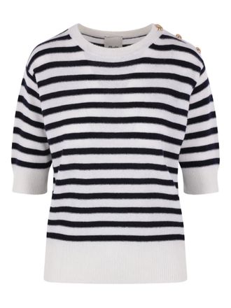 Allude t-shirt ray&eacute; &agrave; manches courtes et d&eacute;tail boutonn&eacute; - Noir