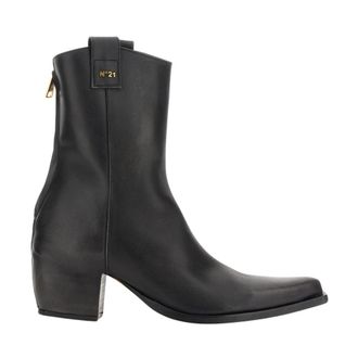 N&deg;21 Ankle-Boots aus Leder mit spitzer Zehenpartie - - Shoes - Damen - Schwarzk - 37 EU