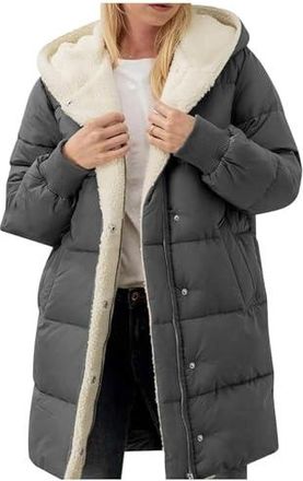 Generic Manteaux longs dhiver tendance pour femme - Doudoune doubl&eacute;e en polaire Sherpa - Manteau dhiver surdimensionn&eacute; &agrave; manches longues pour femmes, gris, 3X