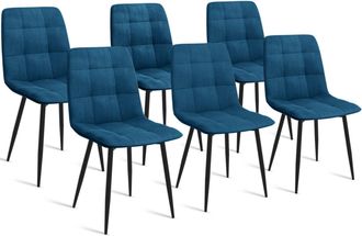 IDMarket Set mit 6 Stühlen Mila aus blauem Samt für Esszimmer