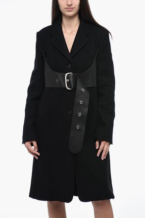 Off-white Aus Wollmix ausgestellter Mantel mit Lederg&uuml;rtel Off-White