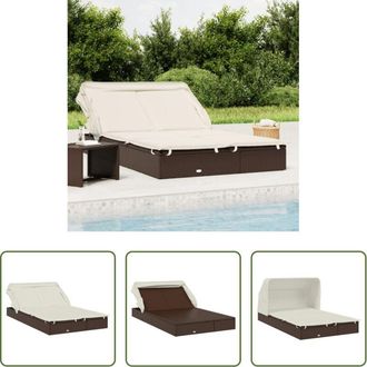 vidaXL Sonnenliege mit Dach - 2-Personen-Sonnenliege mit Dach Braun 213x118x97 Poly Rattan
