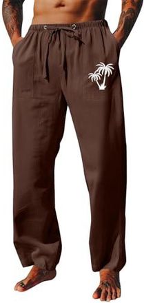 Generic Pantalon en lin pour homme - Coupe ample - Pantalon chino pour homme - Pantalon cargo long - Pantalon cargo d&eacute;contract&eacute; - Jambe droite - Pantalon chin
