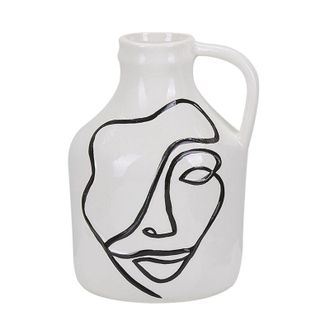 Beliani Beliani - Vase Décoratif en Céramique Blanc Motif Dessin Visage Noir pour Déco Pour Table ou Bibliothèque Moderne