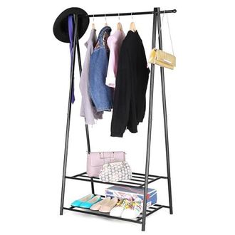 Songmics Kleiderst&auml;nder, Garderobenst&auml;nder, Garderobe, 2 Ablagen f&uuml;r Schuhe und Boxen, Metallgestell, platzsparend, ideal f&uuml;r Schlafzimmer, Flur und B&uuml;ro, schw