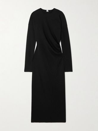 Toteme Asymmetrisches Midikleid Aus Jersey Mit Raffungen - Schwarz