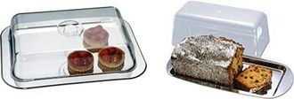 CHG 18623FR-07 Plateau pour amuse-bouches Avec cloche 42 x 31 x 8.5 cm & 14005-60 Plat &agrave; g&acirc;teau 35x17x10 cm avec couvercle, Acier Inoxydable, Argent, 35 x
