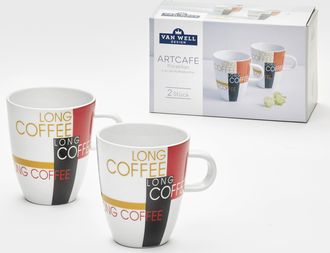 Van Well XXL Kaffeebecher 2er Set - Art Caf&eacute; Tassen 36,8 cl - Gro&szlig;e Porzellantassen mit Henkel - Modernes Design - Sp&uuml;lmaschinengeeignet
