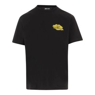 Just Cavalli Homme, Tops, Noir, Taille: L T-shirt en coton &agrave; logo imprim&eacute;