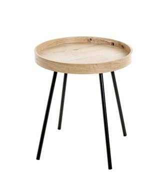 Haku Möbel Beistelltisch, Eiche hell, schwarz, MDF, Metall - Maße: H 45 x Ø 40 cm, Style: Modern