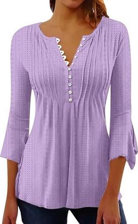 Generic Femme Tee Shirt Coton D&eacute;contract&eacute;e Chic T-Shirts Top 3/4 Manches D&eacute;t&eacute; L&acirc;che Basiques T-Shirt Grande Taille Respirant Et Col en V Hauts Tunique &Agrave; Manch